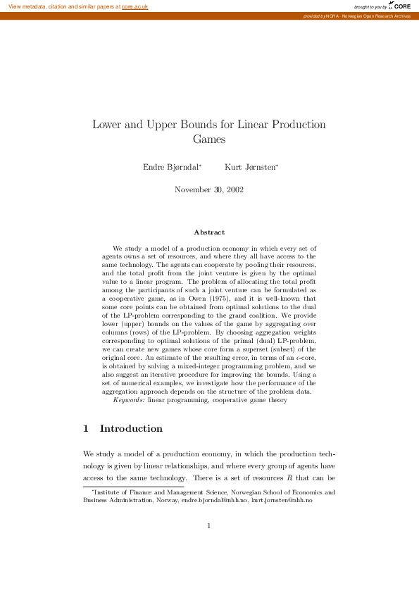 (PDF) Lower and Upper Bounds for Linear Production