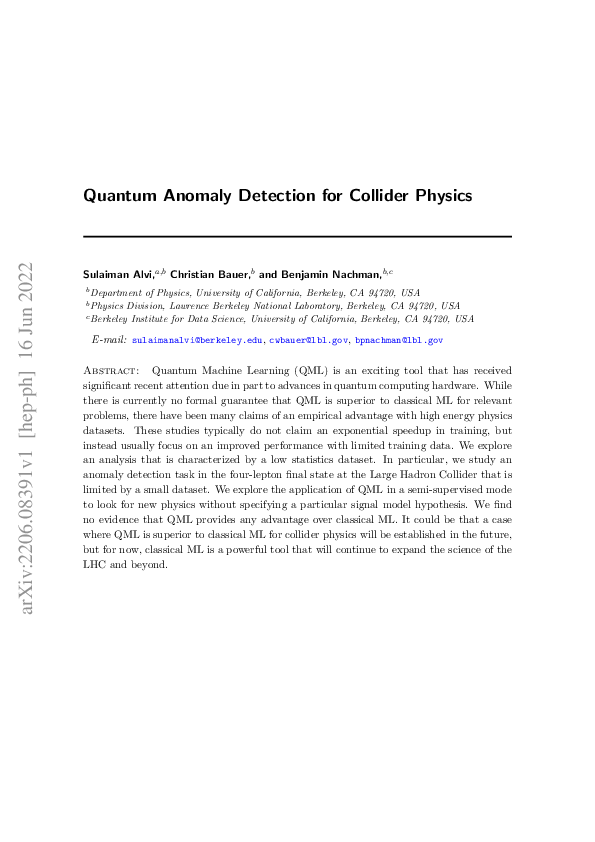 (PDF) Quantum Anomaly Detection for Collider Physics