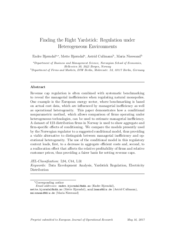 (PDF) Finding the right yardstick: Regulation of electricity networks ...