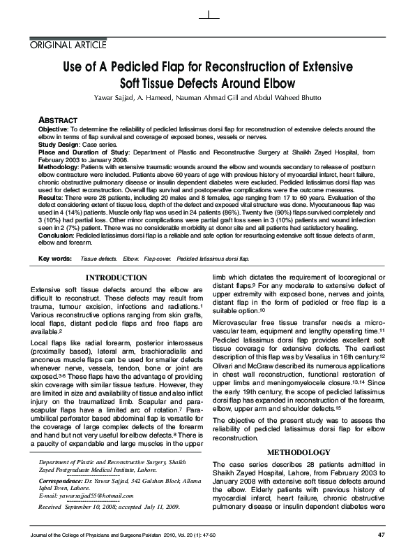 (PDF) Use of a pedicled flap for reconstruction of extensive soft ...
