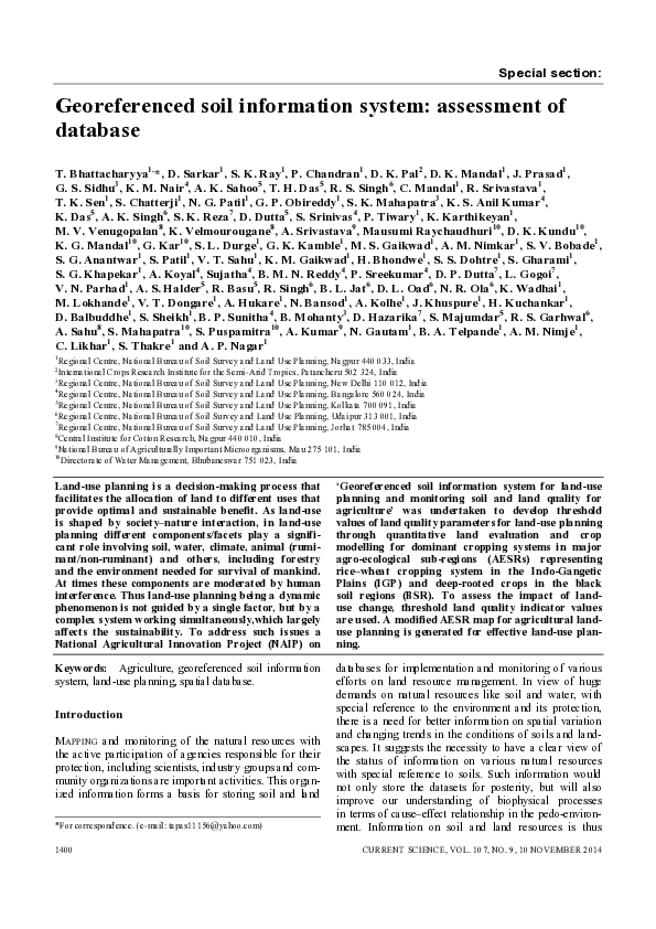 (PDF) Georeferenced Soil Database for Land-Use Planning