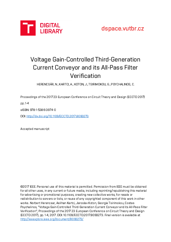(PDF) Voltage gain-controlled third-generation current conveyor and its ...