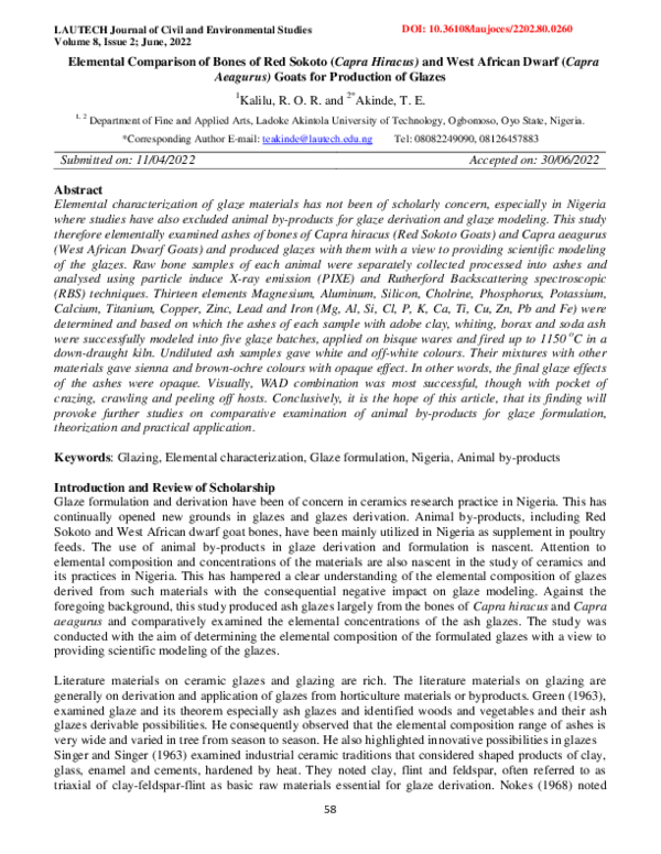 (PDF) Elemental Comparison of Bones of Red Sokoto (Capra Hiracus) and ...