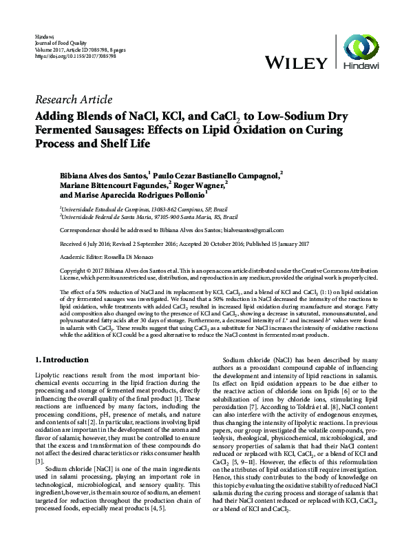 (PDF) Adding Blends of NaCl, KCl, and CaCl2to Low-Sodium Dry Fermented ...