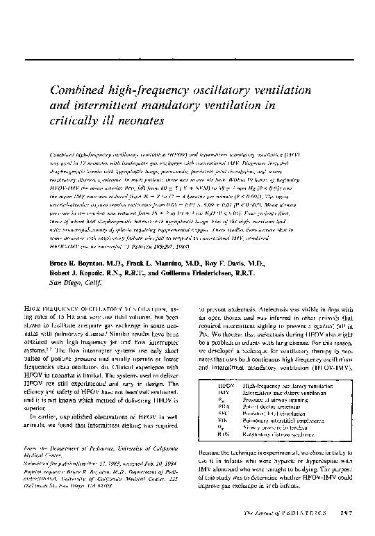 (PDF) Combined high-frequency oscillatory ventilation and intermittent ...