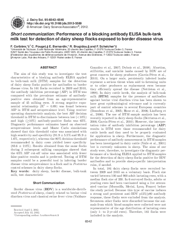 (PDF) Short communication: Performance of a blocking antibody ELISA ...