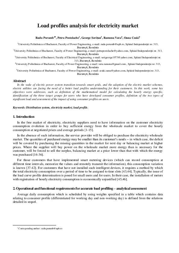 (PDF) Load profiles analysis for electricity market