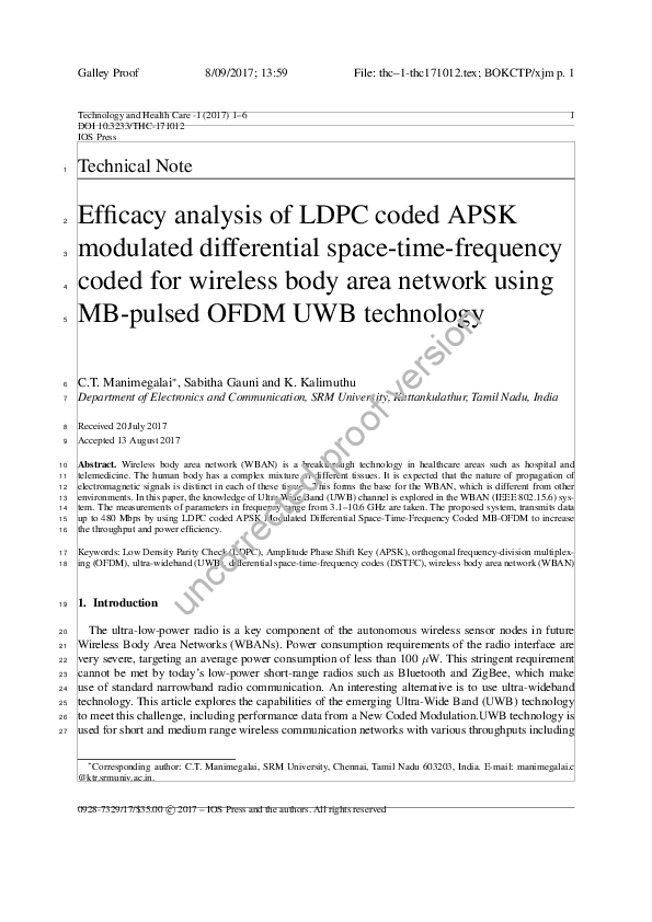 Pdf Ldpc Coded Apsk Modulation For Efficient Wban Using Uwb
