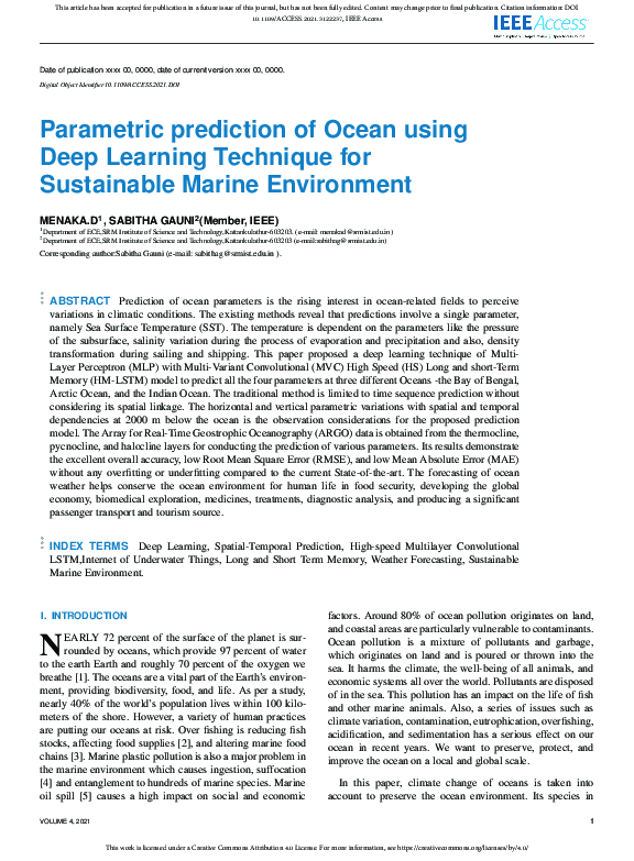 Pdf Parametric Prediction Of Ocean Using Deep Learning Technique For Sustainable Marine