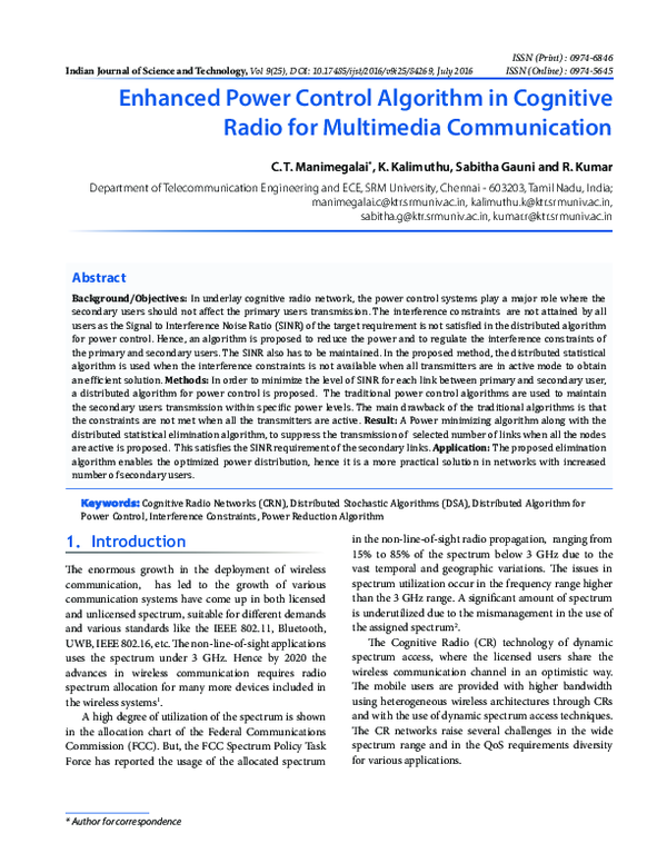 (PDF) Enhanced Power Control Algorithm in Cognitive Radio for Multimedia Communication