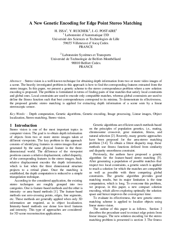 (PDF) A New Genetic Encoding for Edge Point Stereo Matching | Y. Ruichek - Academia.edu