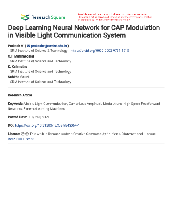 (PDF) Deep Learning Neural Network for CAP Modulation in Visible Light Communication System