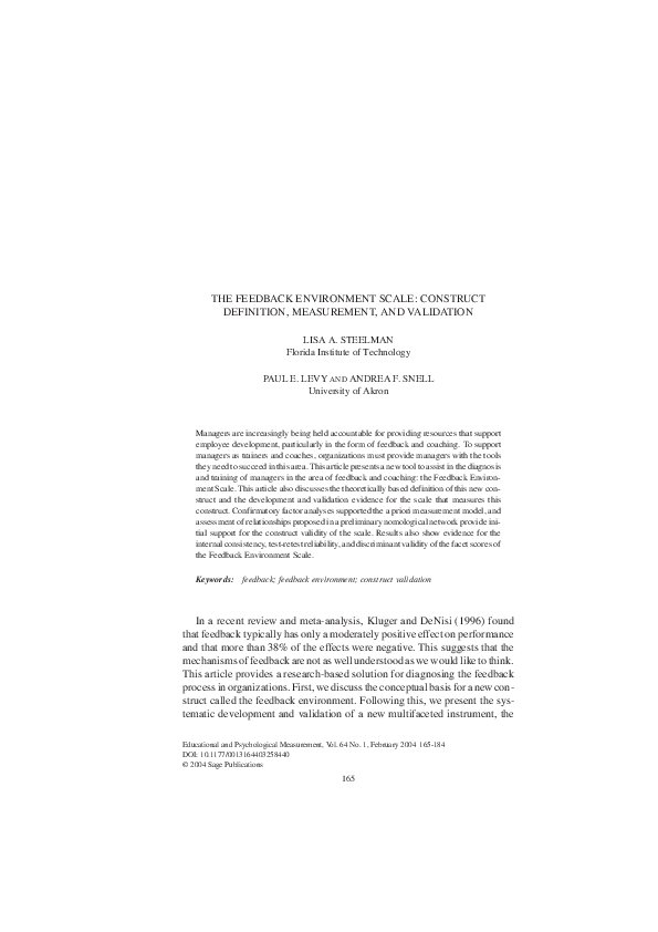 Pdf The Feedback Environment Scale Construct Definition Measurement