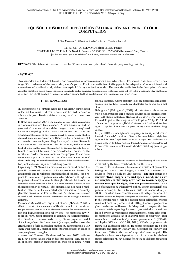 (PDF) Equisolid Fisheye Stereovision Calibration and Point Cloud ...