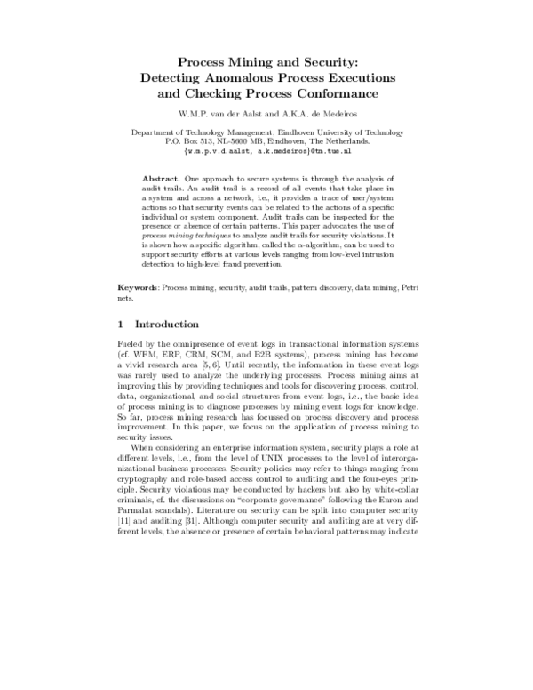 Pdf Process Mining And Security Detecting Anomalous Process Executions And Checking Process
