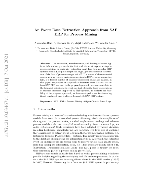 (PDF) An Event Data Extraction Approach from SAP ERP for Process Mining