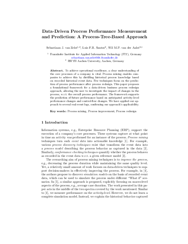 (PDF) Data-Driven Process Performance Measurement and Prediction: A Process-Tree-Based Approach