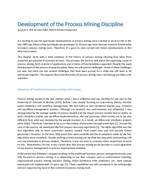 (PDF) Development of the Process Mining Discipline