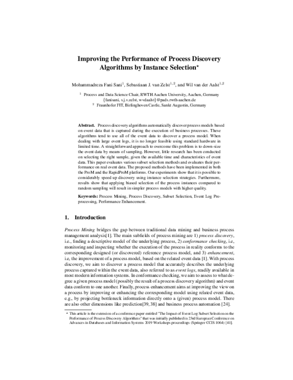 (PDF) Improving the Performance of Process Discovery Algorithms by Instance Selection