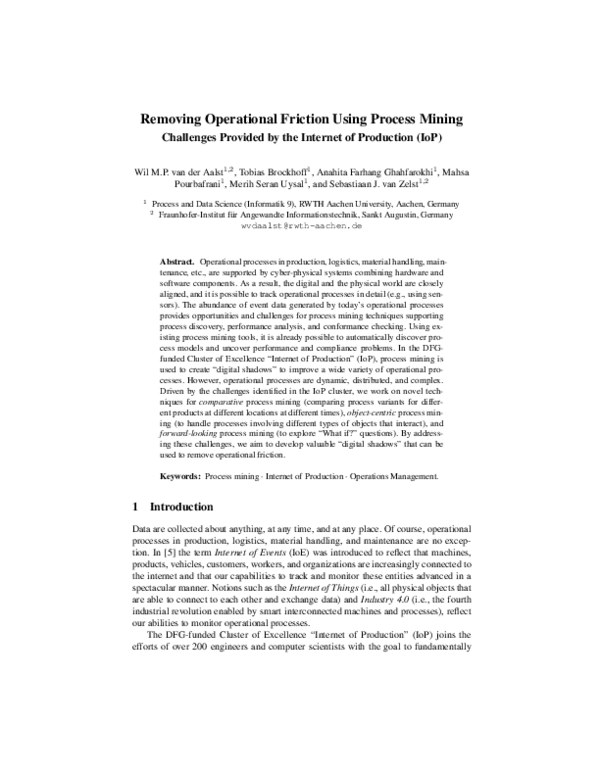 (PDF) Removing Operational Friction Using Process Mining Challenges Provided by the Internet of ...
