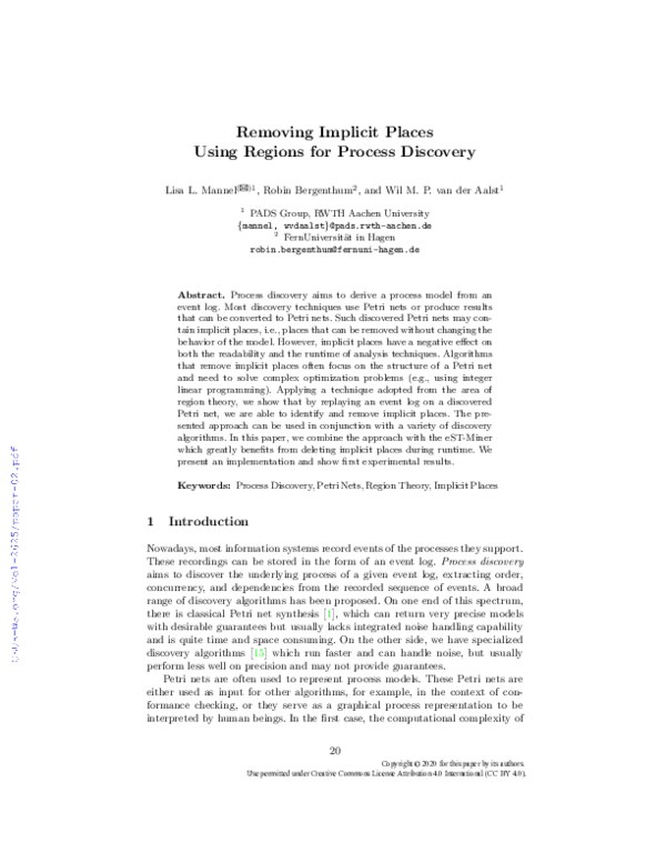 (PDF) Removing Implicit Places Using Regions for Process Discovery