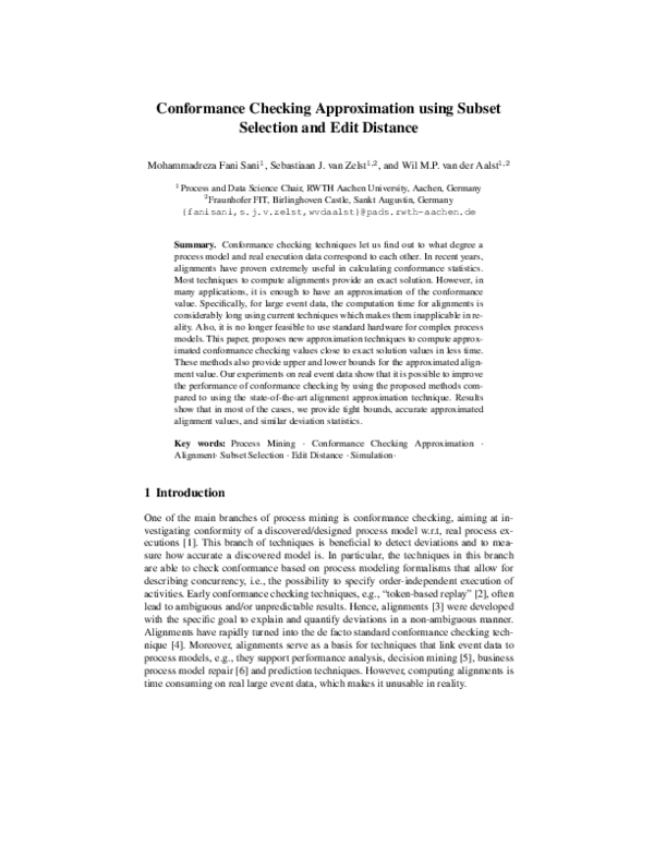 Pdf Conformance Checking Approximation Using Subset Selection And Edit Distance 5355