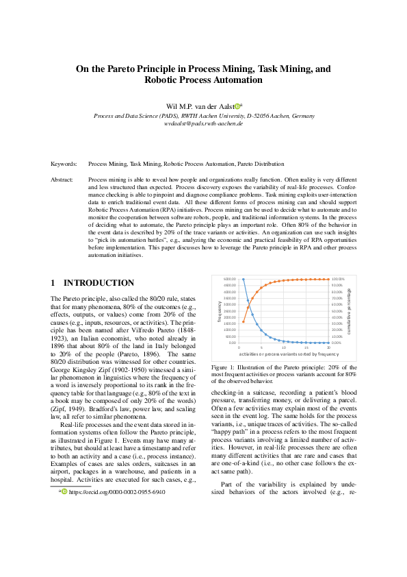 (PDF) On the Pareto Principle in Process Mining, Task Mining, and Robotic Process Automation