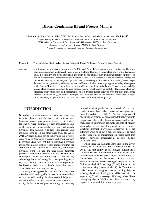 (PDF) BIpm: Combining BI and Process Mining | Wil van der Aalst - Academia.edu