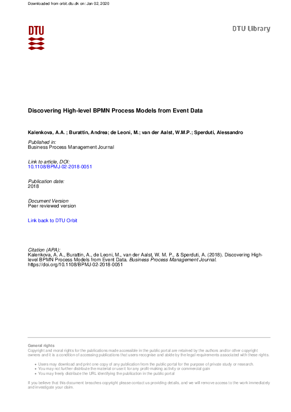 (PDF) Discovering High-level BPMN Process Models from Event Data | Wil van der Aalst - Academia.edu