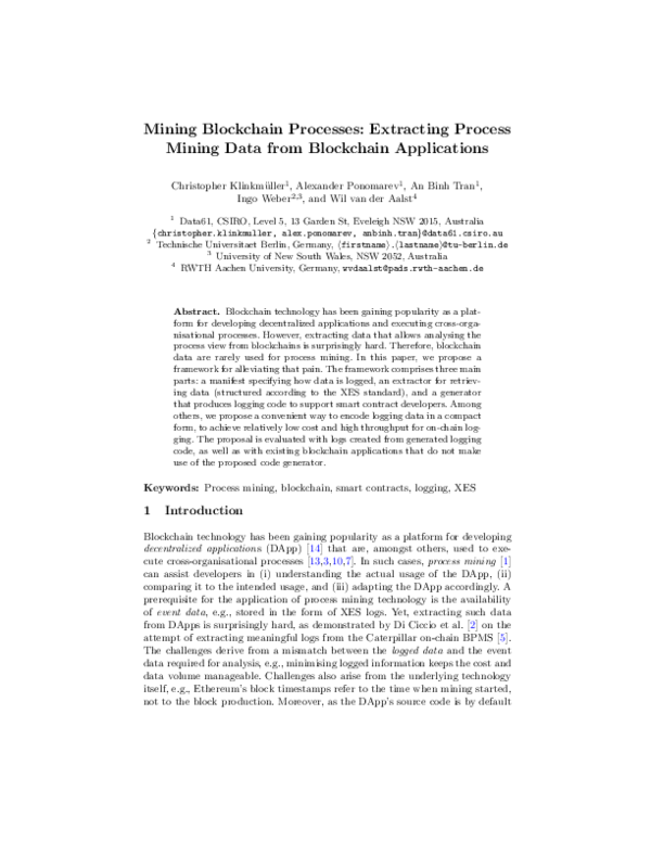 (PDF) Mining Blockchain Processes: Extracting Process Mining Data from ...