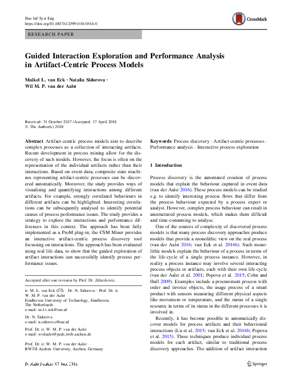 (PDF) Guided Interaction Exploration and Performance Analysis in Artifact-Centric Process Models