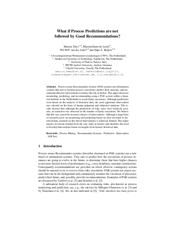 (PDF) What if Process Predictions are not followed by Good Recommendations
