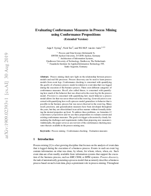 Pdf Evaluating Conformance Measures In Process Mining Using Conformance Propositions Extended 7847