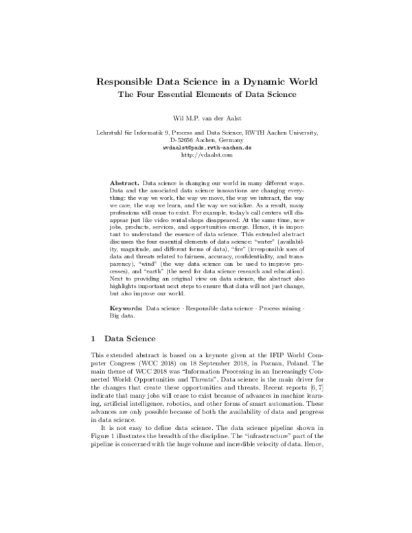 (PDF) Responsible Data Science in a Dynamic World The Four Essential Elements of Data Science