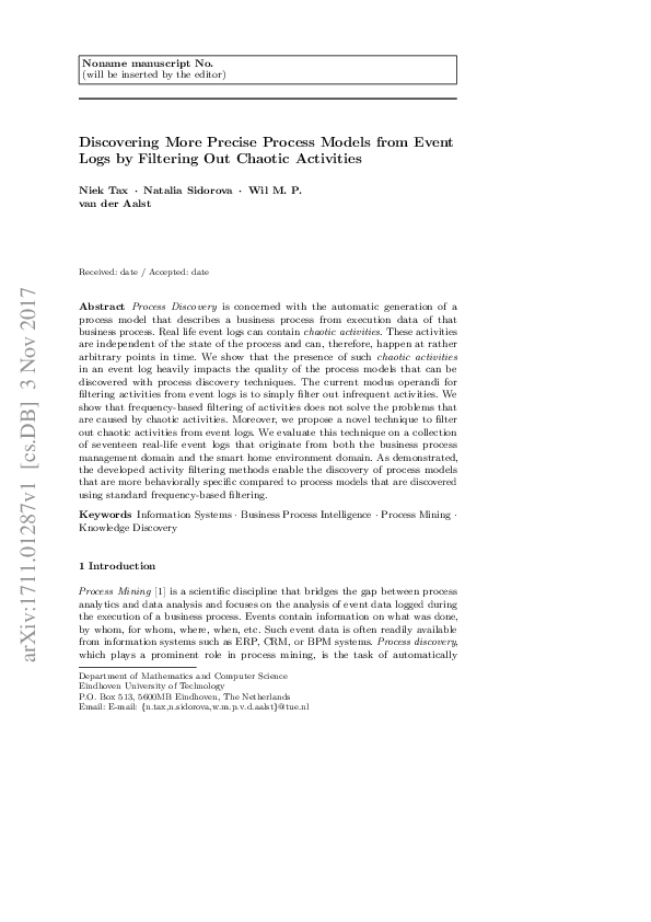 (PDF) Discovering More Precise Process Models from Event Logs by Filtering Out Chaotic Activities