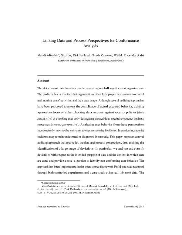 (PDF) Linking Data and Process Perspectives for Conformance Analysis
