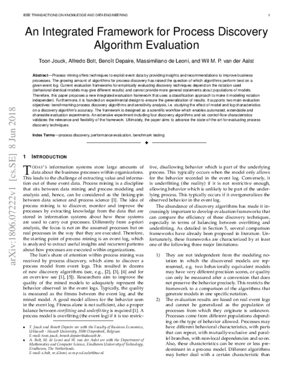 Pdf An Integrated Framework For Process Discovery Algorithm Evaluation 8398