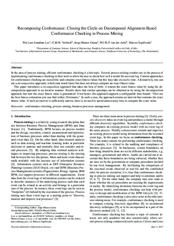 Pdf Recomposing Conformance Closing The Circle On Decomposed Alignment Based Conformance