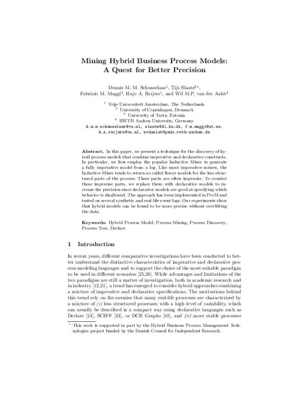 (PDF) Mining Hybrid Business Process Models: A Quest for Better Precision