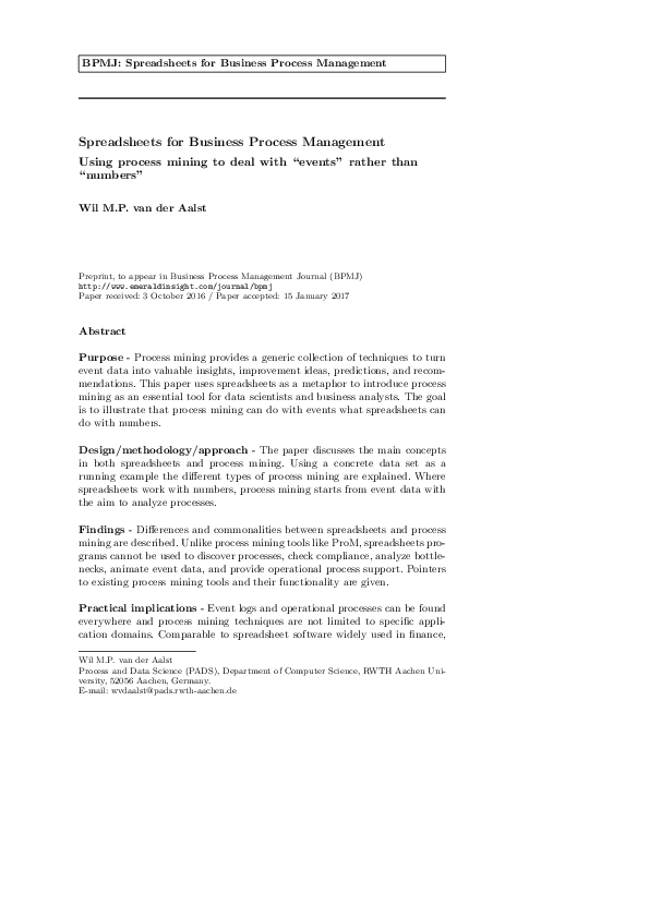 (PDF) Spreadsheets for Business Process Management Using process mining to deal with "events ...