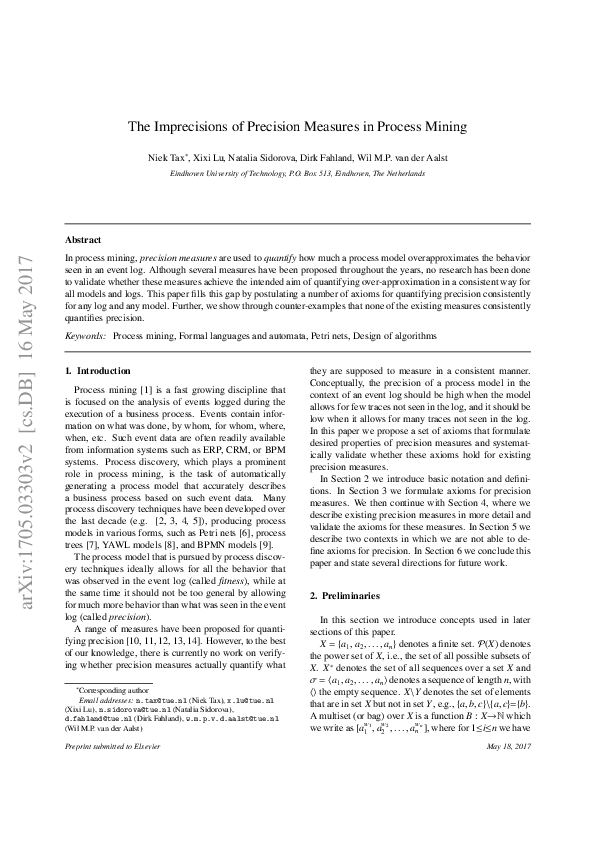 (PDF) The Imprecisions of Precision Measures in Process Mining