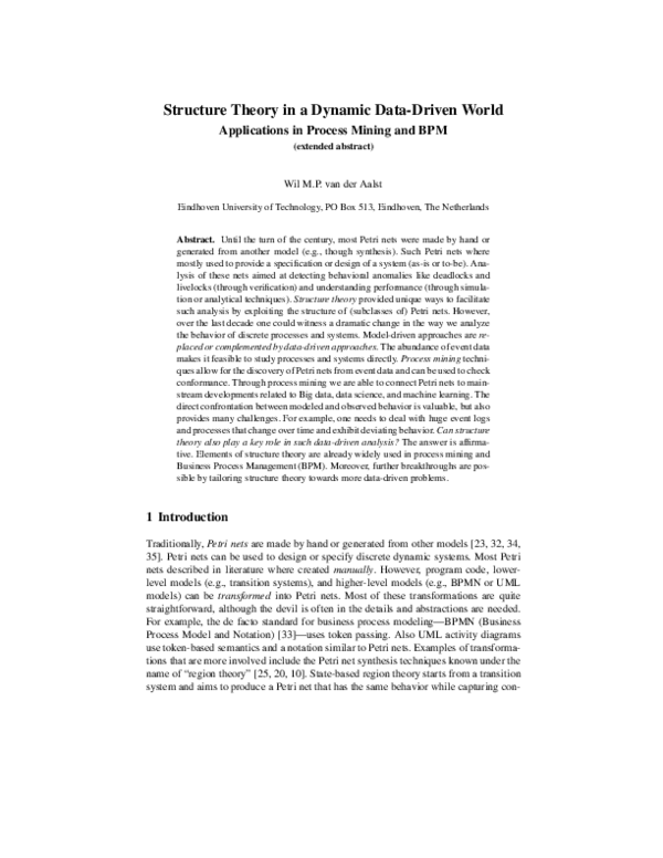(PDF) Structure Theory in a Dynamic Data-Driven World Applications in Process Mining and BPM