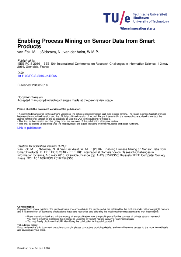 (PDF) Enabling Process Mining on Sensor Data from Smart Products