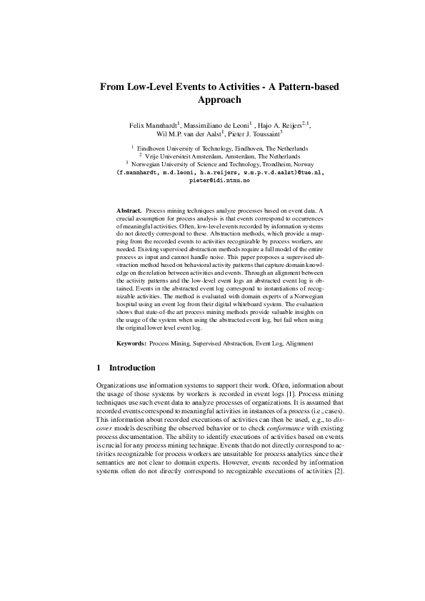 (PDF) From Low-Level Events to Activities -A Pattern-based Approach