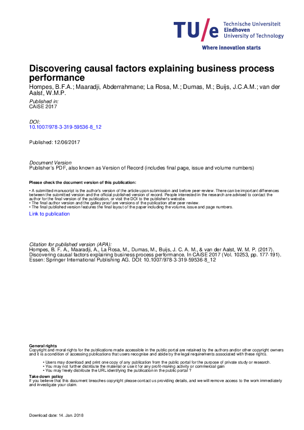 (PDF) Discovering causal factors explaining business process performance