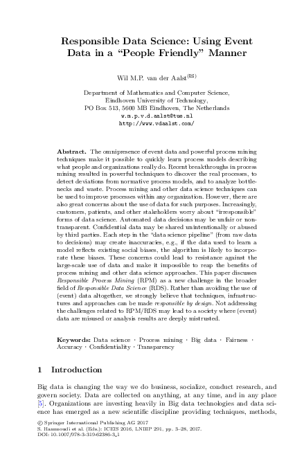 (PDF) Responsible Data Science: Using Event Data in a "People Friendly ...
