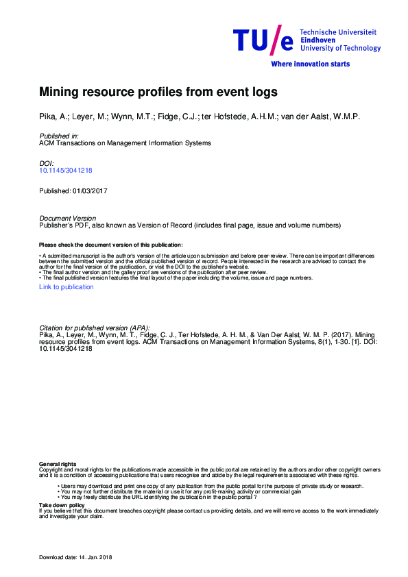 (PDF) Mining resource profiles from event logs
