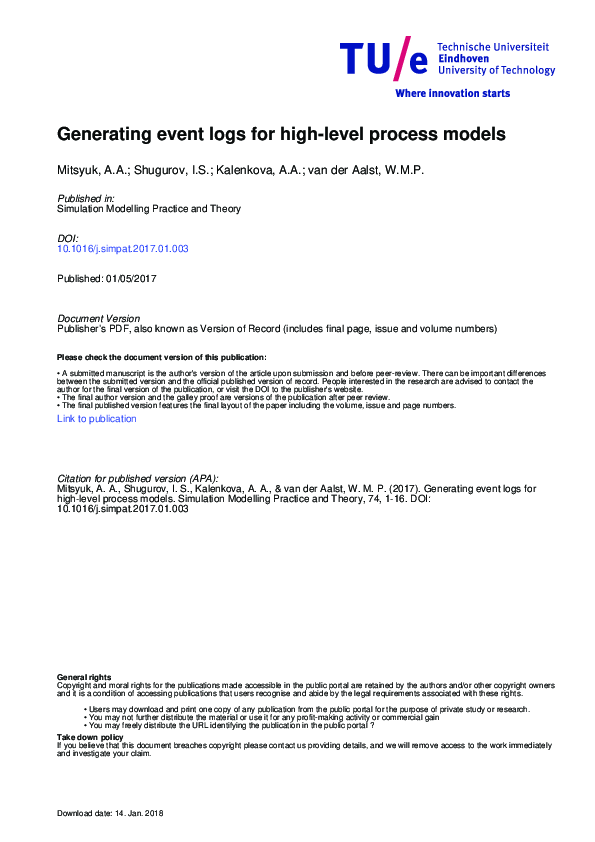 Pdf Generating Event Logs For High Level Process Models