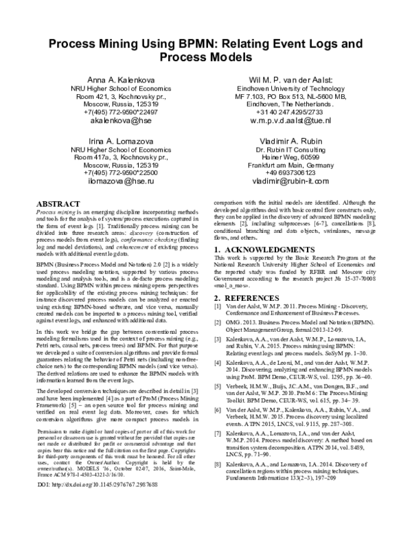 (PDF) Process Mining Using BPMN: Relating Event Logs and Process Models