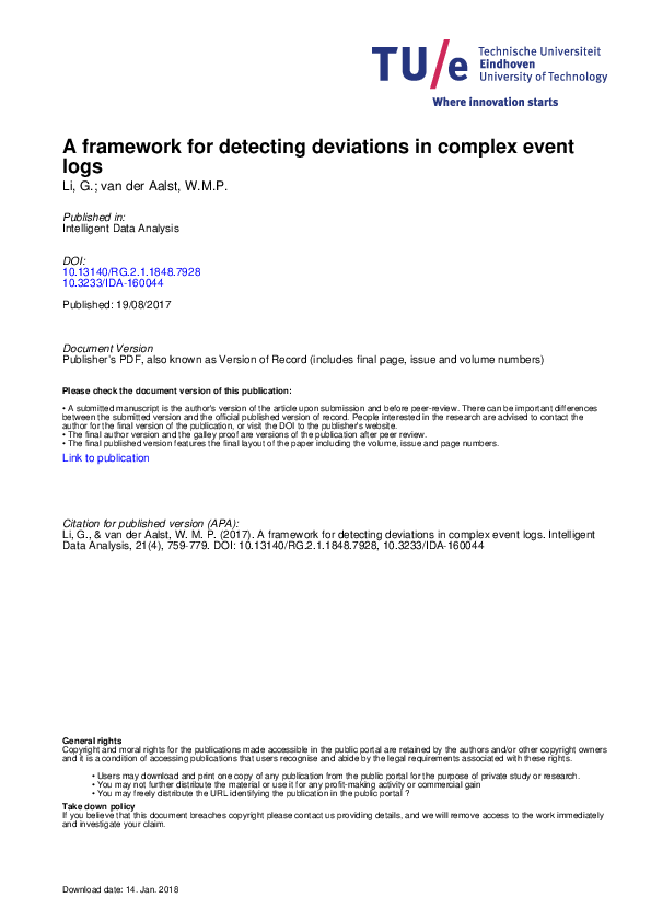 Pdf A Framework For Detecting Deviations In Complex Event Logs